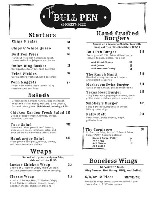 Menu - The Bullpen Grill and Cantina